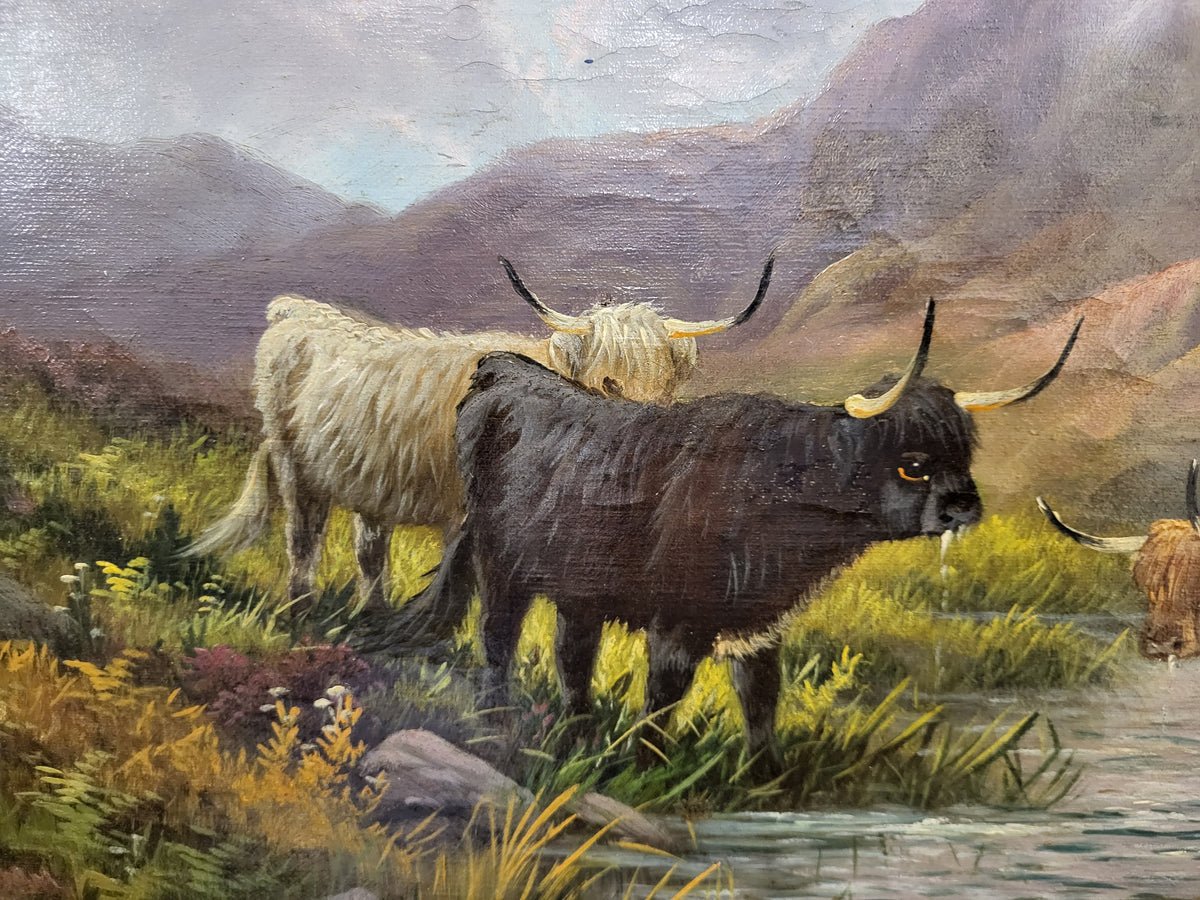 Edward Heaton 19th century Original Oil on Canvas, Highland Cattle ...
